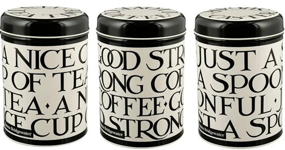 NEW: Emma Bridgewater - New Black Toast & Marmalade - Set of 3 Caddies