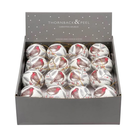 Display Boxes: Thornback & Peel - Robin & Holly - Display Box of 32 Baubles