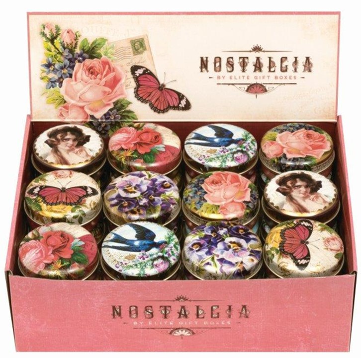 Flowers: Nostalgia - Roses - Display Box of 36 Small Round Tins